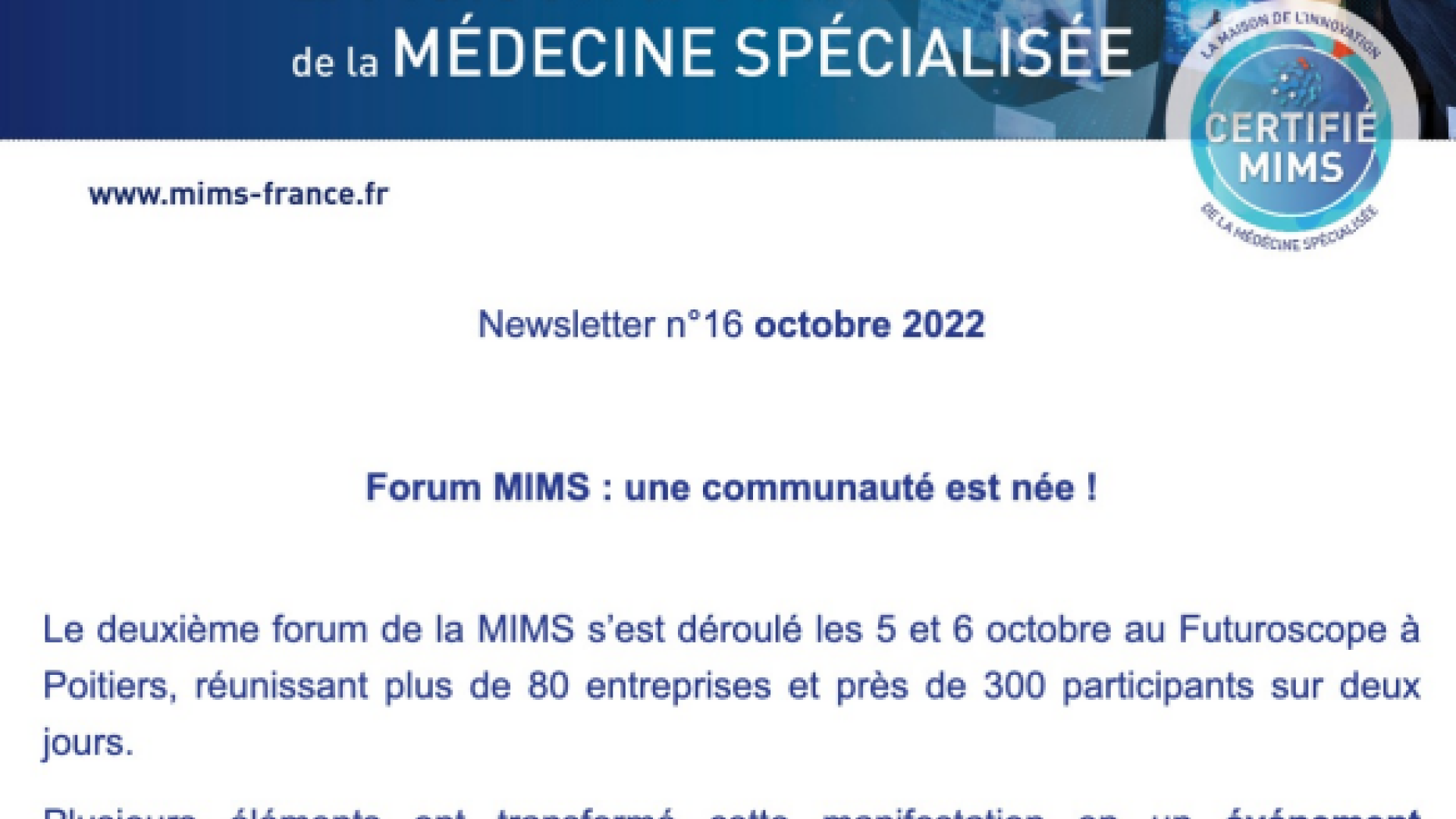 Newsletter octobre 2022 | MIMS